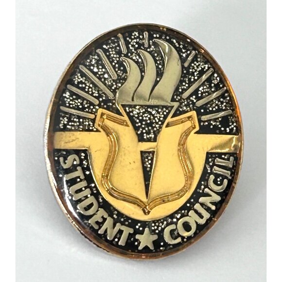 Other | Vintage Student Council Enamel Pin Gold Black Sparkle | Poshmark